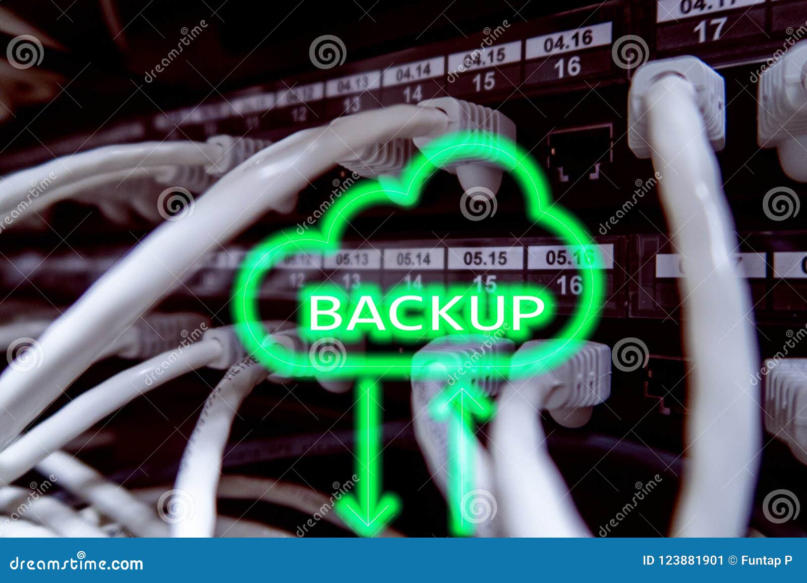 Backup Button on Modern Server Room Background. Data Loss Prevention ...