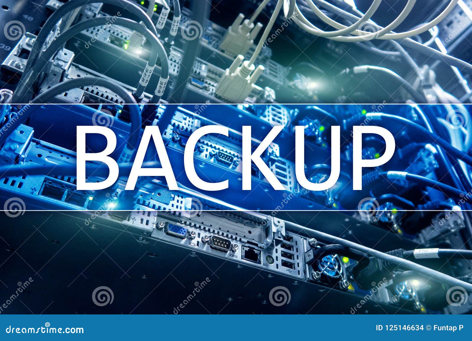 Backup Button on Modern Server Room Background. Data Loss Prevention ...