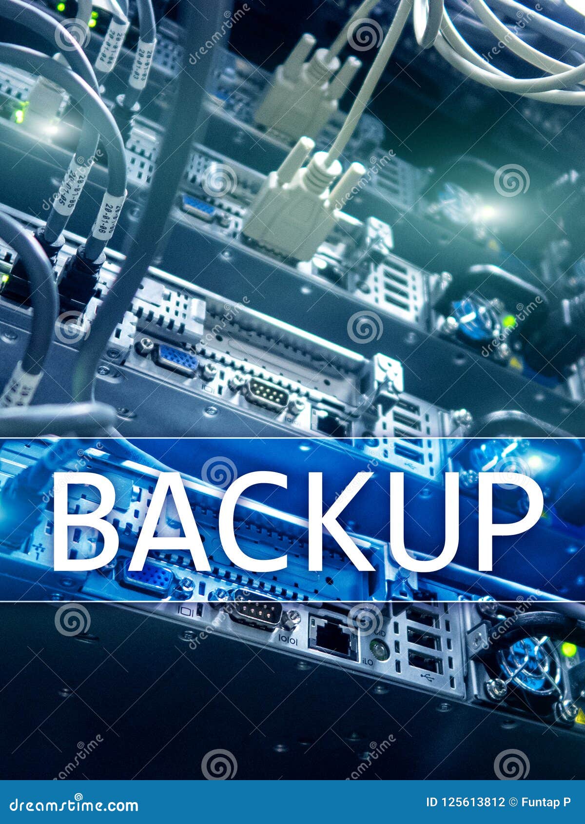 Backup Button on Modern Server Room Background. Data Loss Prevention ...