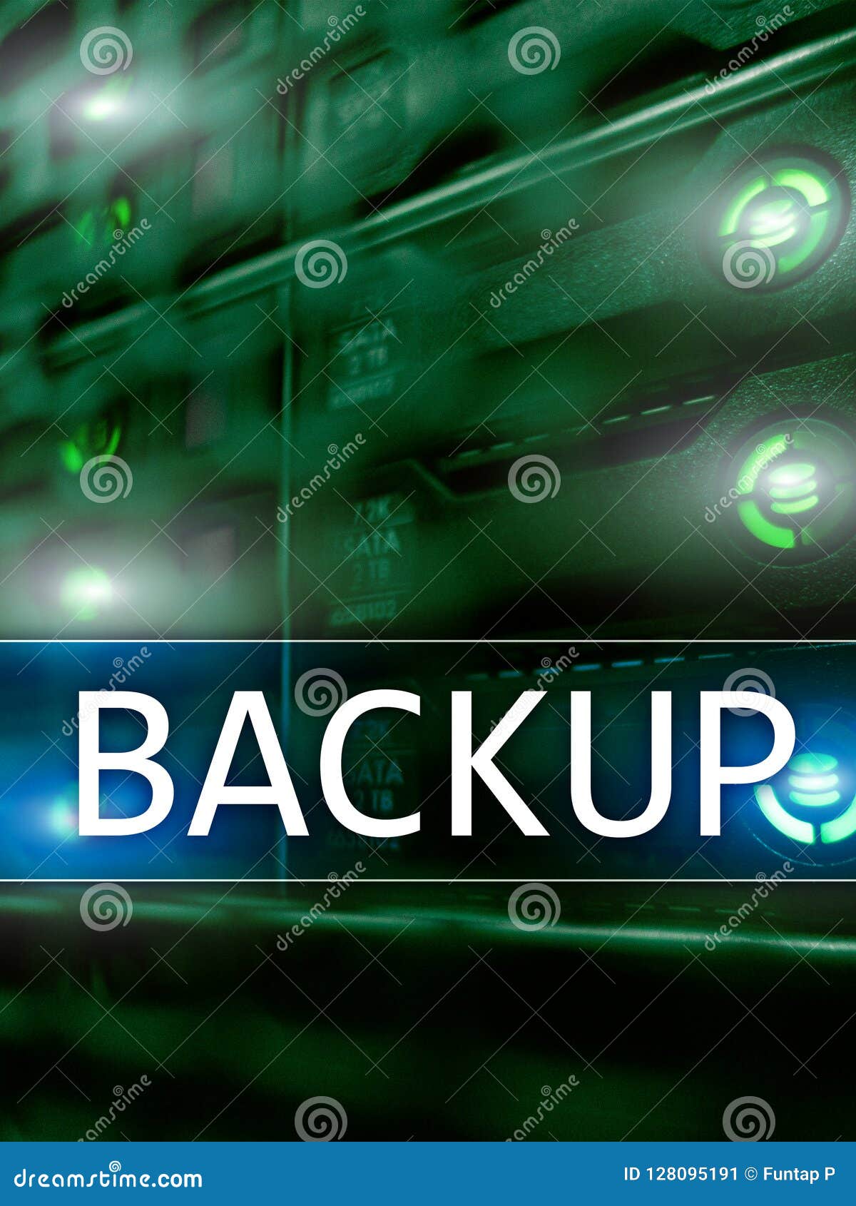 Backup Button on Modern Server Room Background. Data Loss Prevention ...