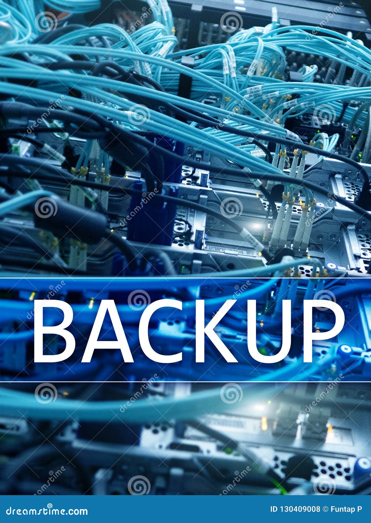 Backup Button on Modern Server Room Background. Data Loss Prevention ...