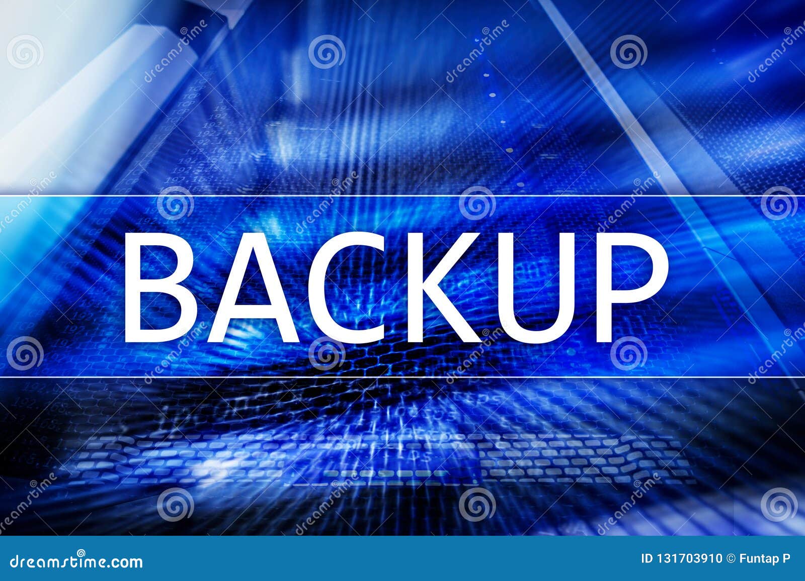 Backup Button on Modern Server Room Background. Data Loss Prevention ...