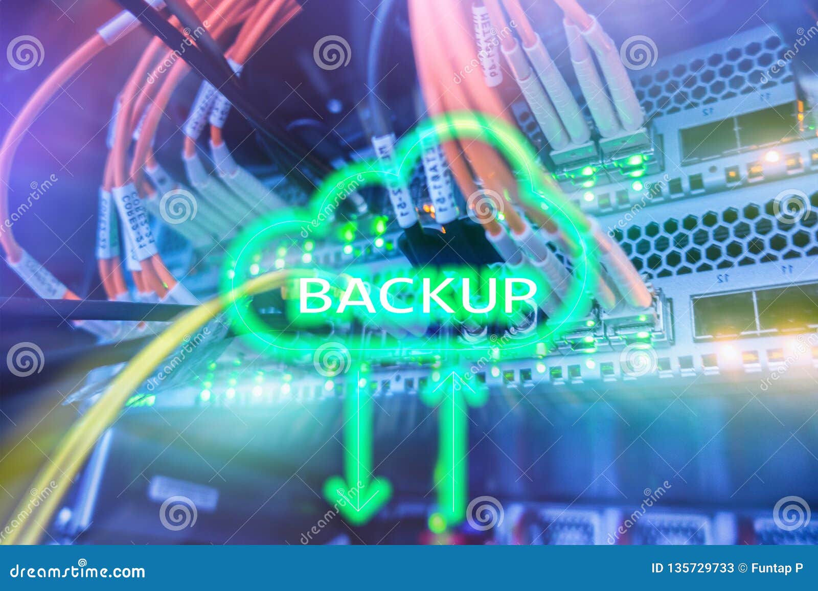 Backup Button on Modern Server Room Background. Data Loss Prevention ...