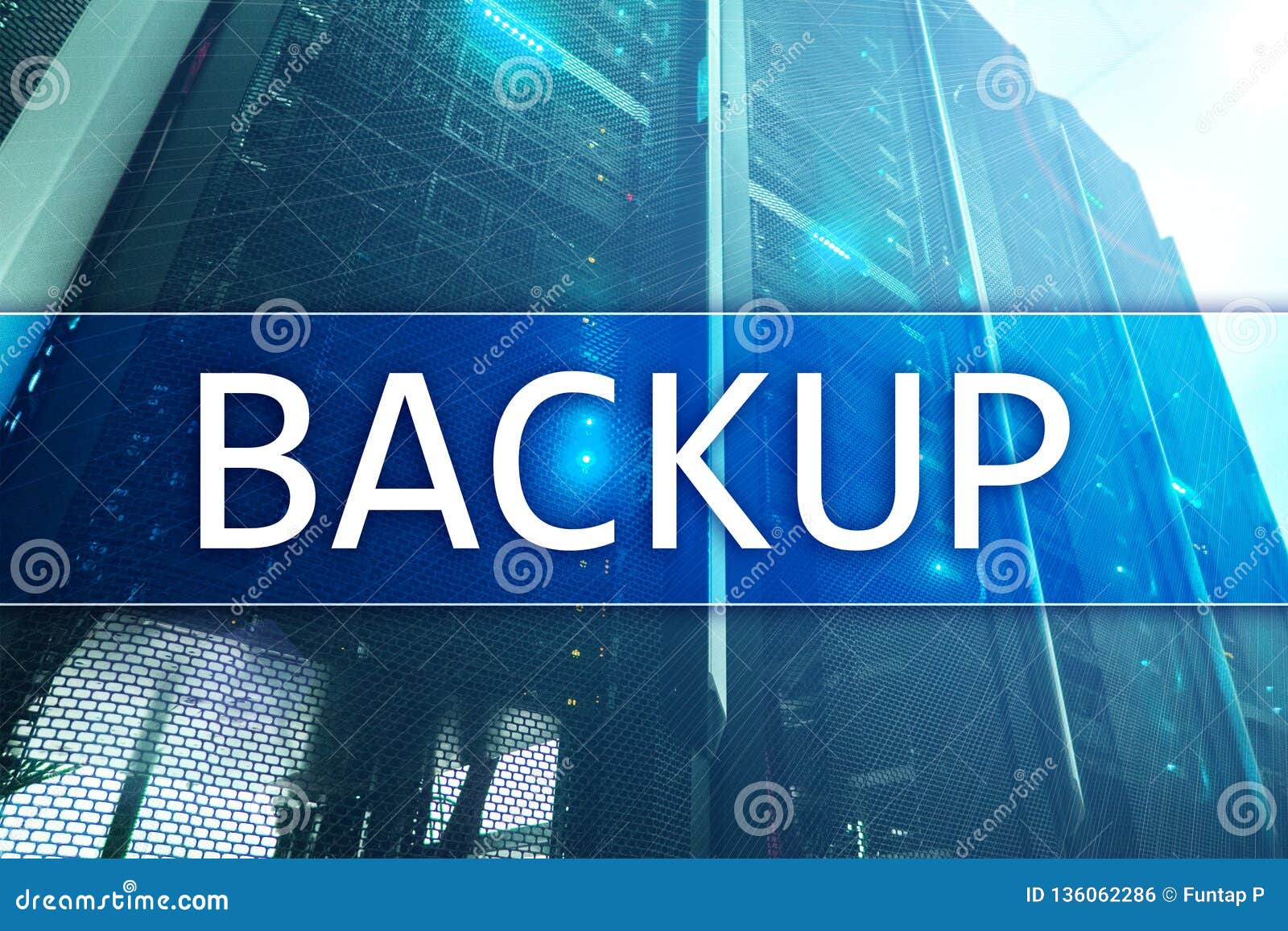Backup Button on Modern Server Room Background. Data Loss Prevention ...