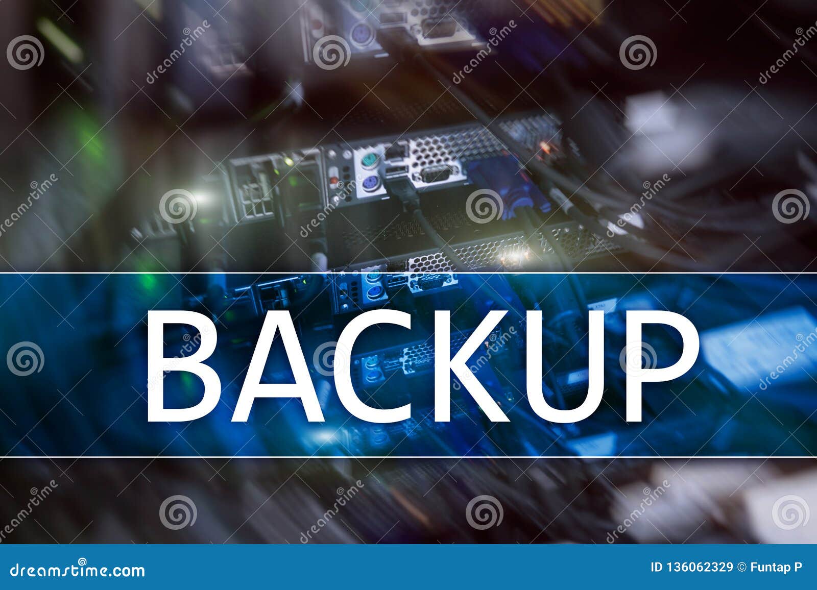 Backup Button on Modern Server Room Background. Data Loss Prevention ...