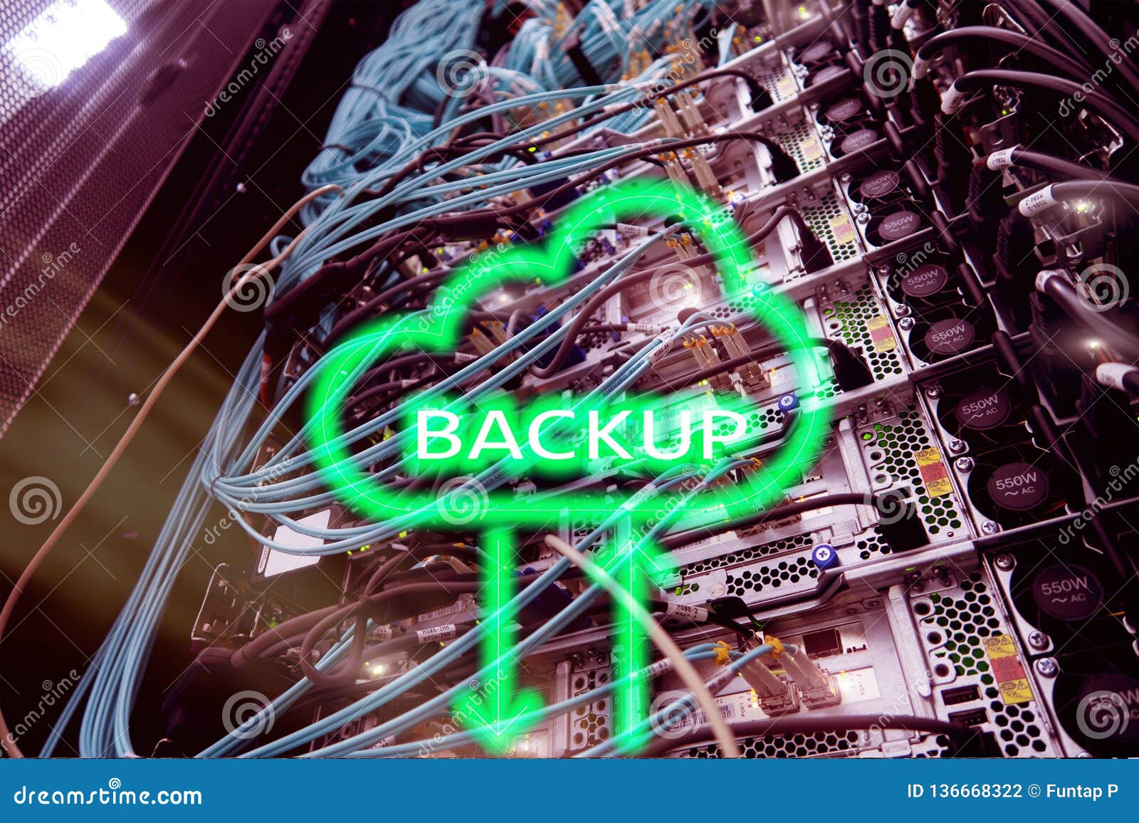 Backup Button on Modern Server Room Background. Data Loss Prevention ...