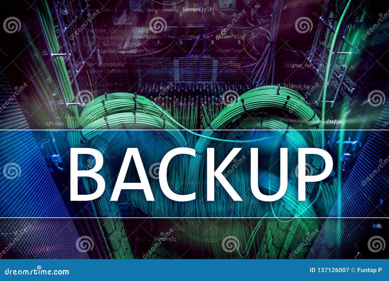 Backup Button on Modern Server Room Background. Data Loss Prevention ...