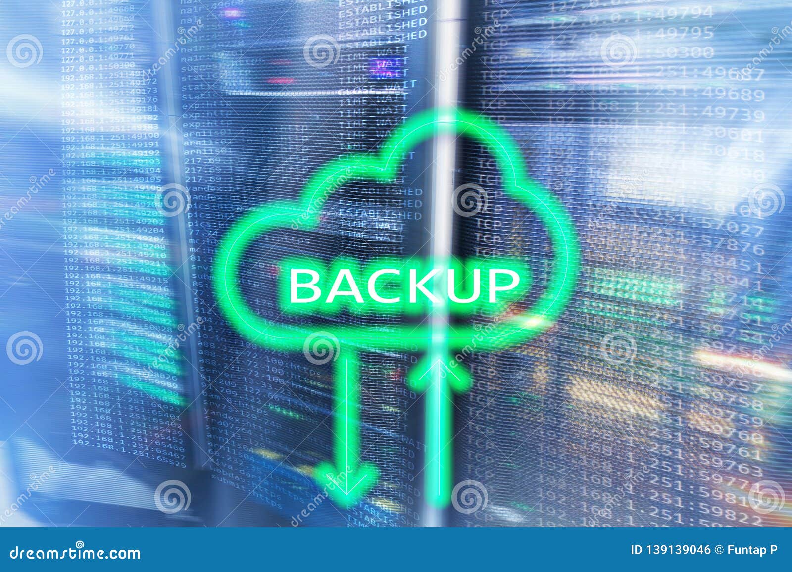 Backup Button on Modern Server Room Background. Data Loss Prevention ...