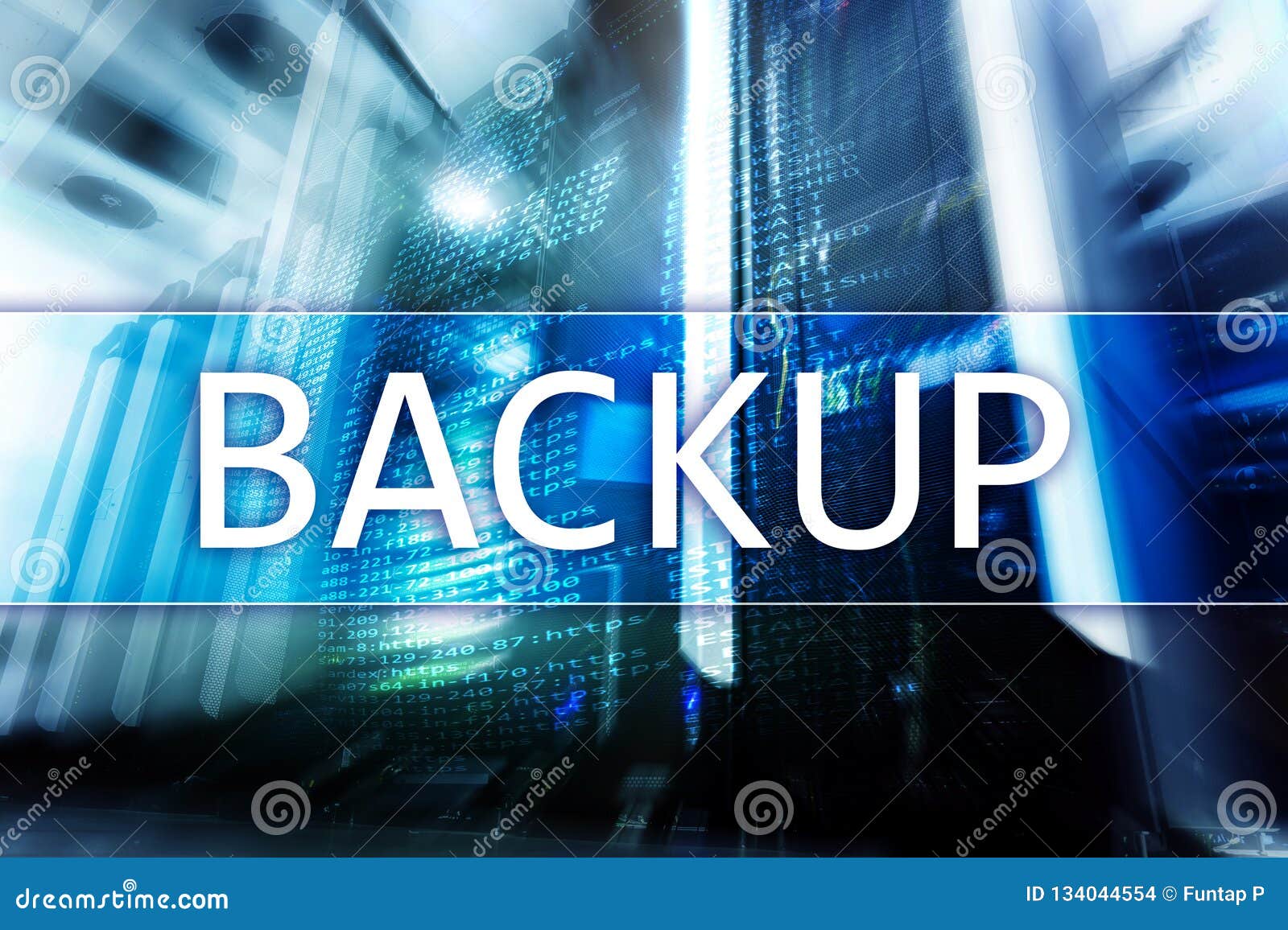 Backup Button on Modern Server Room Background. Data Loss Prevention ...