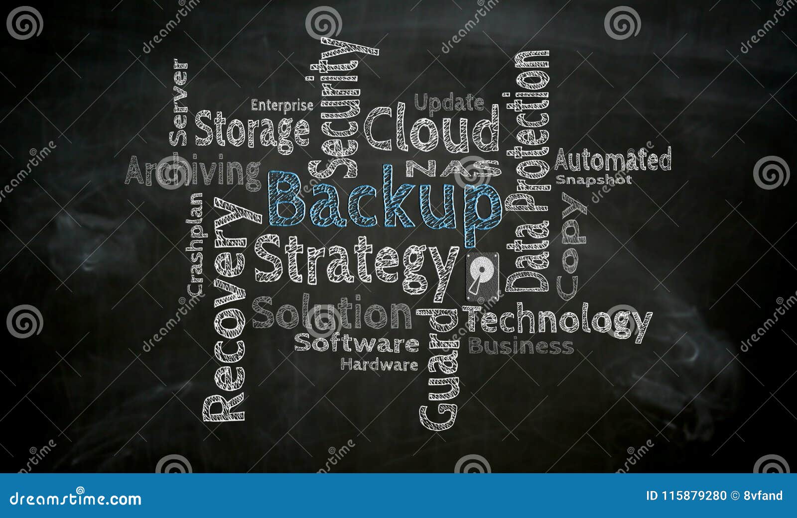 Backup Cloud Painted with Chalk on Blackboard Stock Illustration - Illustration of storage ...
