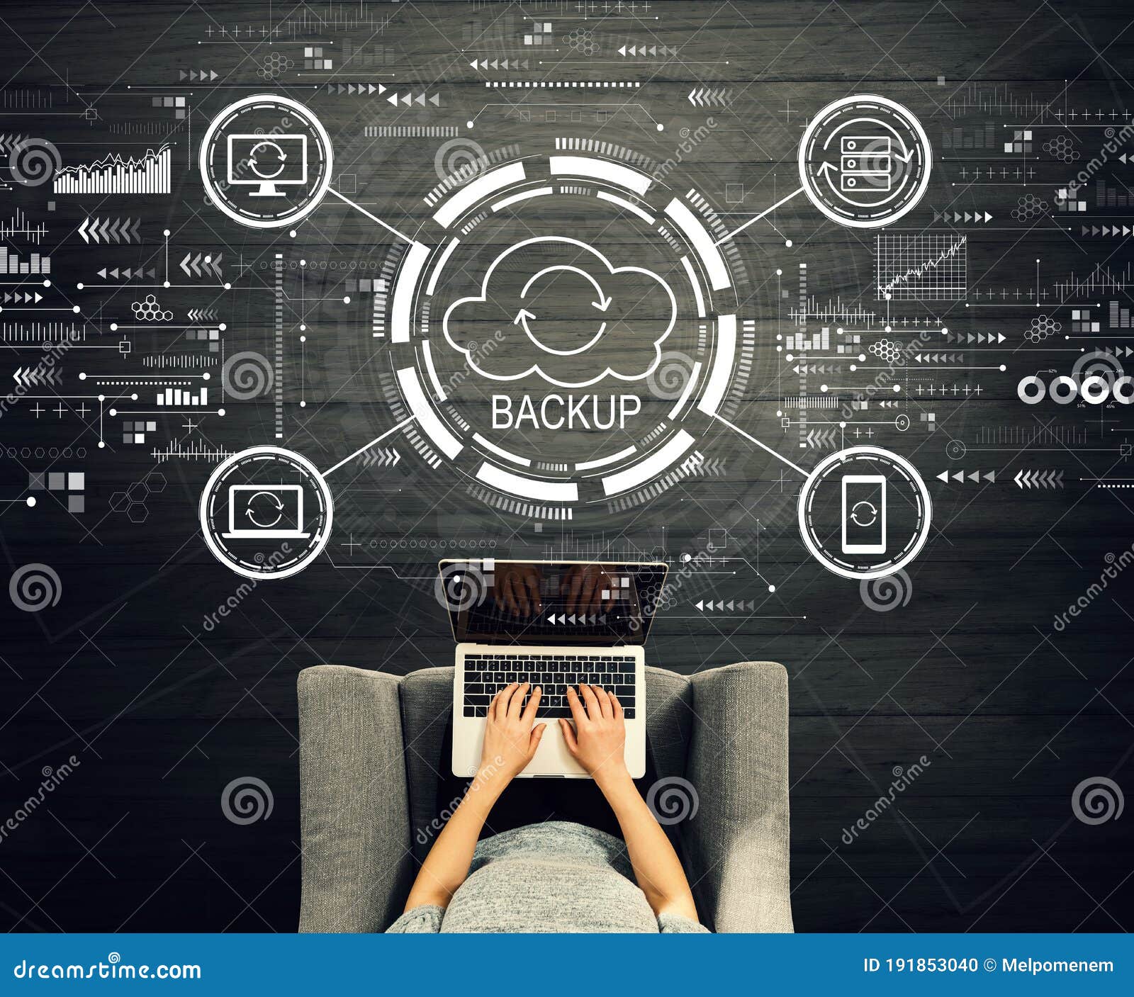 Backup Concept with Person Using a Laptop Stock Photo - Image of floor ...