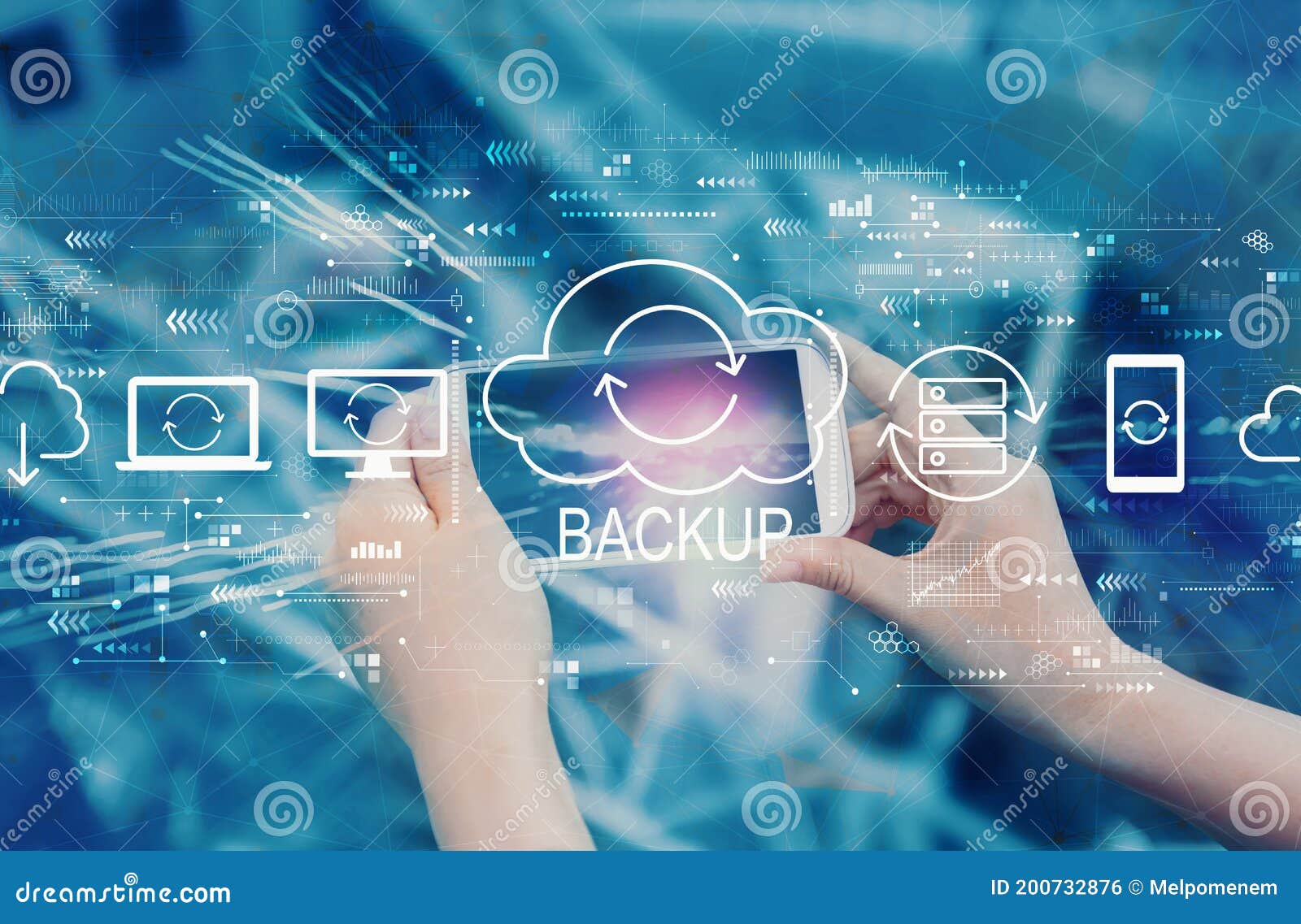 Backup Concept with Person Using Smartphone Stock Photo - Image of ...