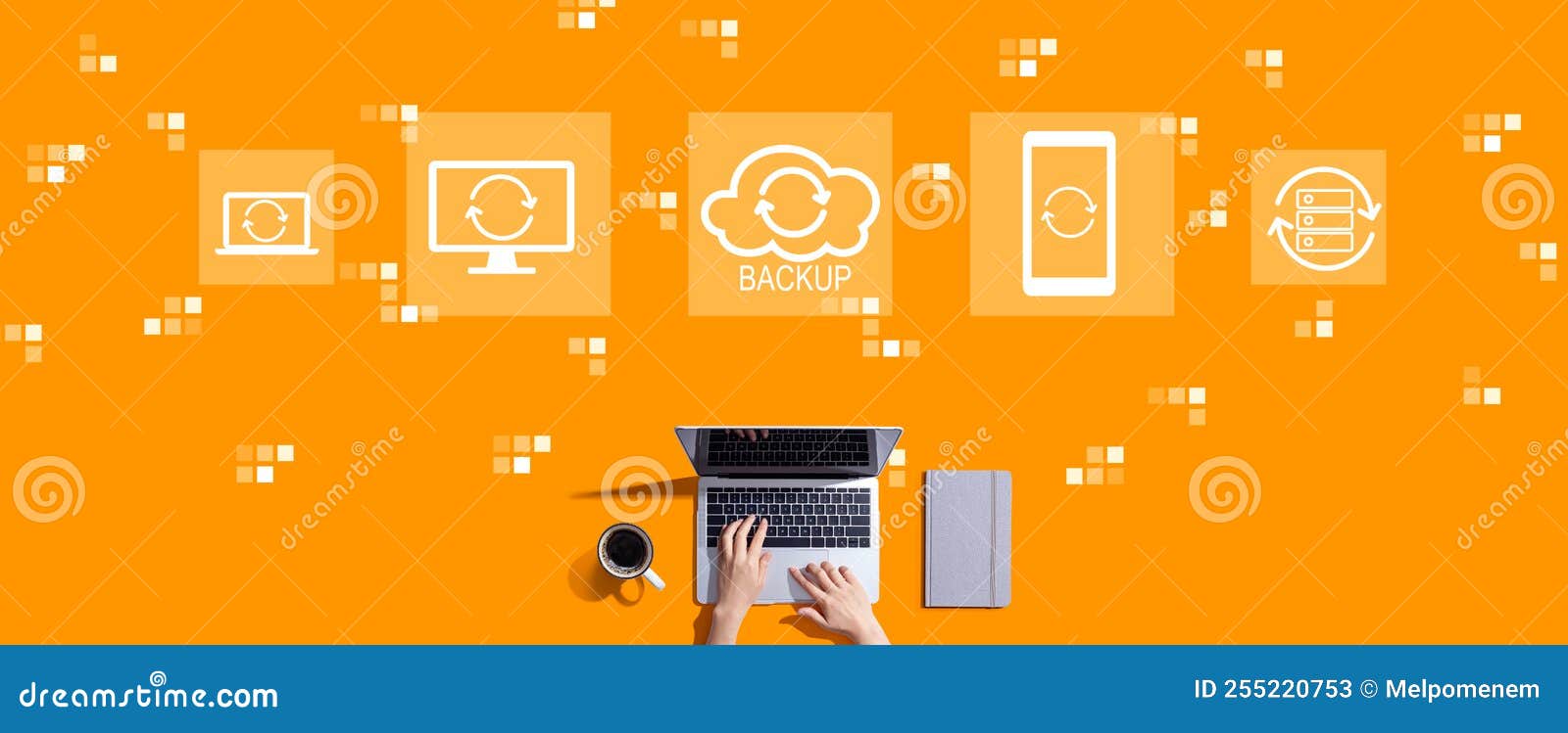 Backup Concept with Person Working with Laptop Stock Illustration ...