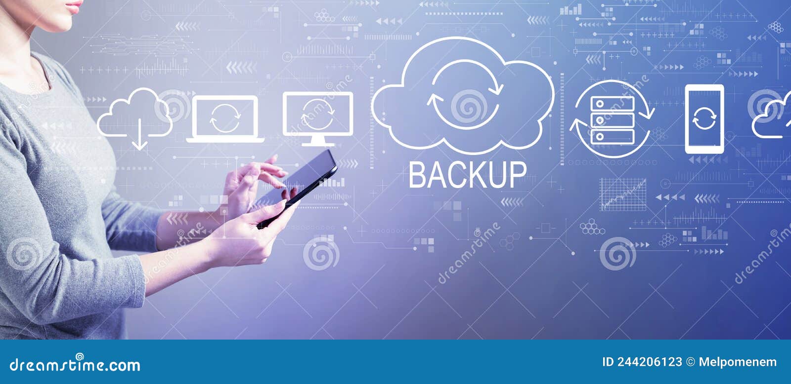 Backup Concept with Woman Using a Tablet Stock Image - Image of digital ...