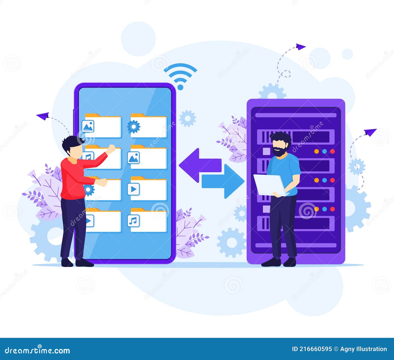Backup Data Concept, People Copying Files or Files Transfer Process on ...