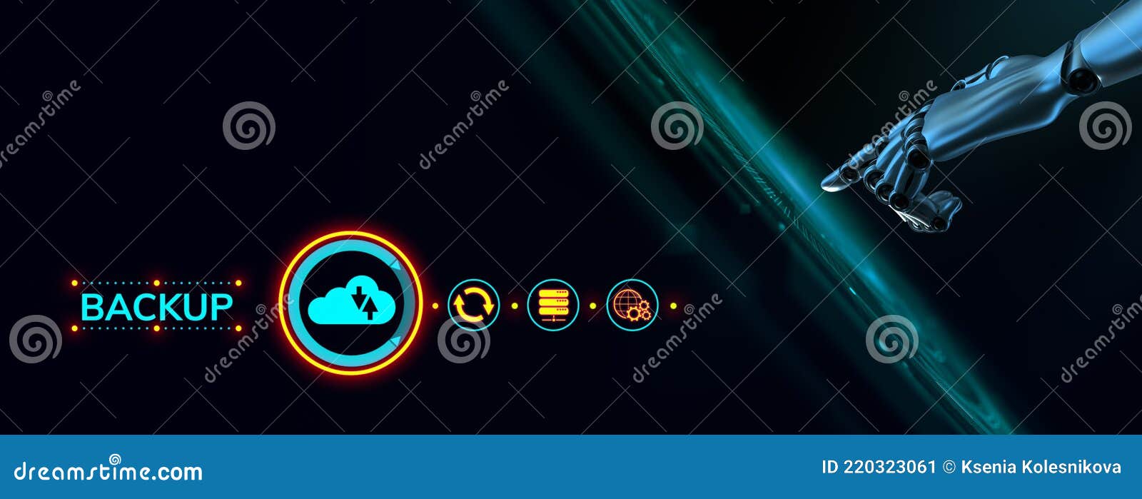 Backup Disaster Recovery Data Protection Technology Concept. Robot Hand ...