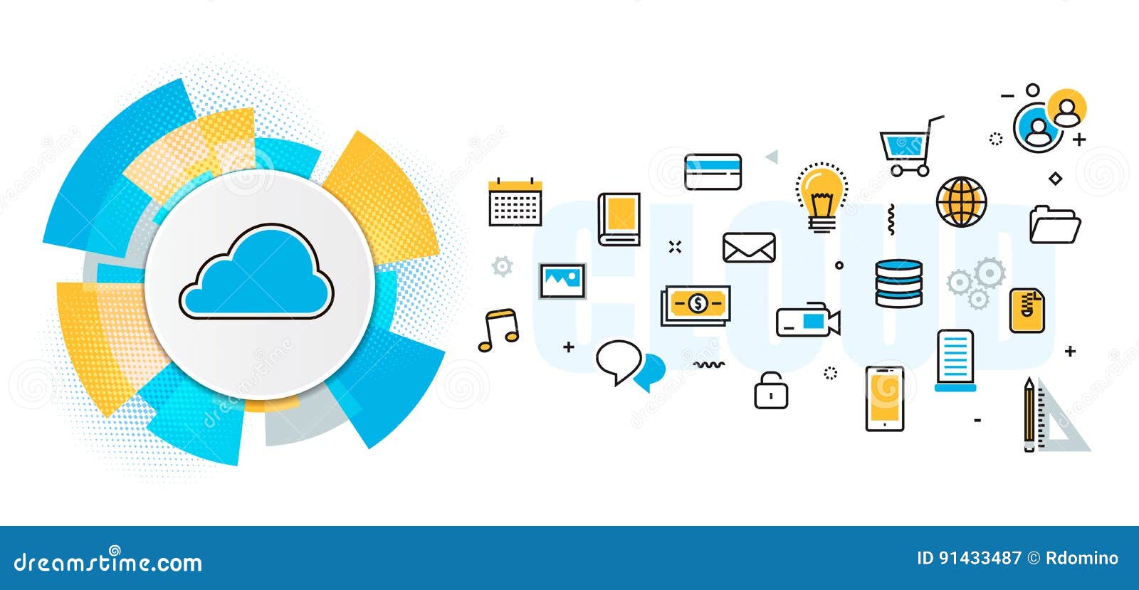 Backup Saving Cloud Service Header Banner in Circles Element Stock ...