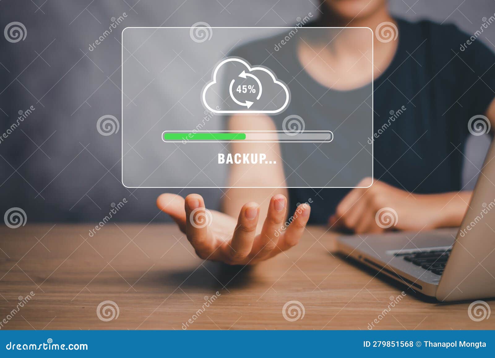 Person Hand Holding Backup Icon on Virtual Screen Stock Photo - Image ...