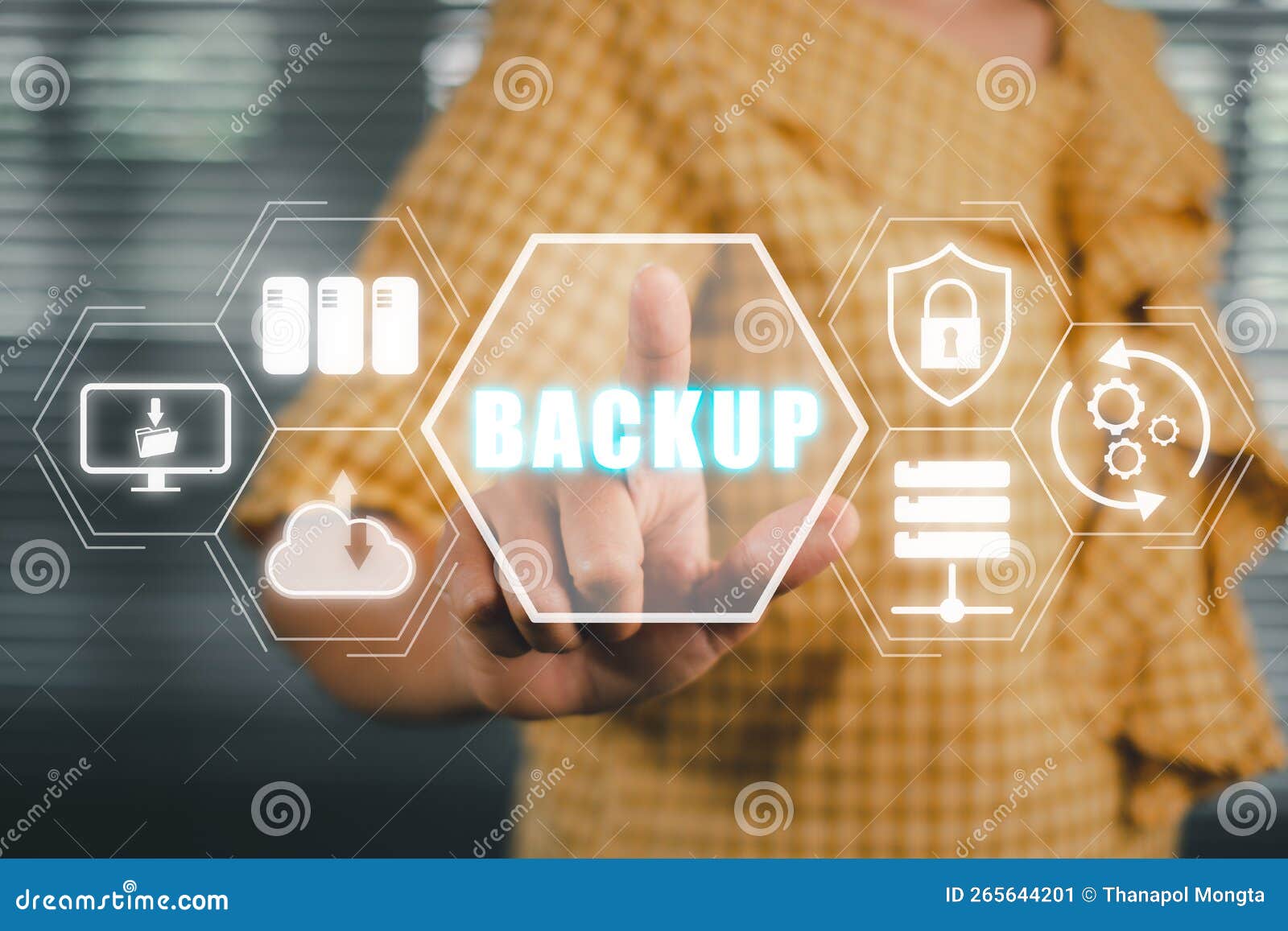 Person Hand Touching Backup Icon on Virtual Screen Stock Image - Image ...