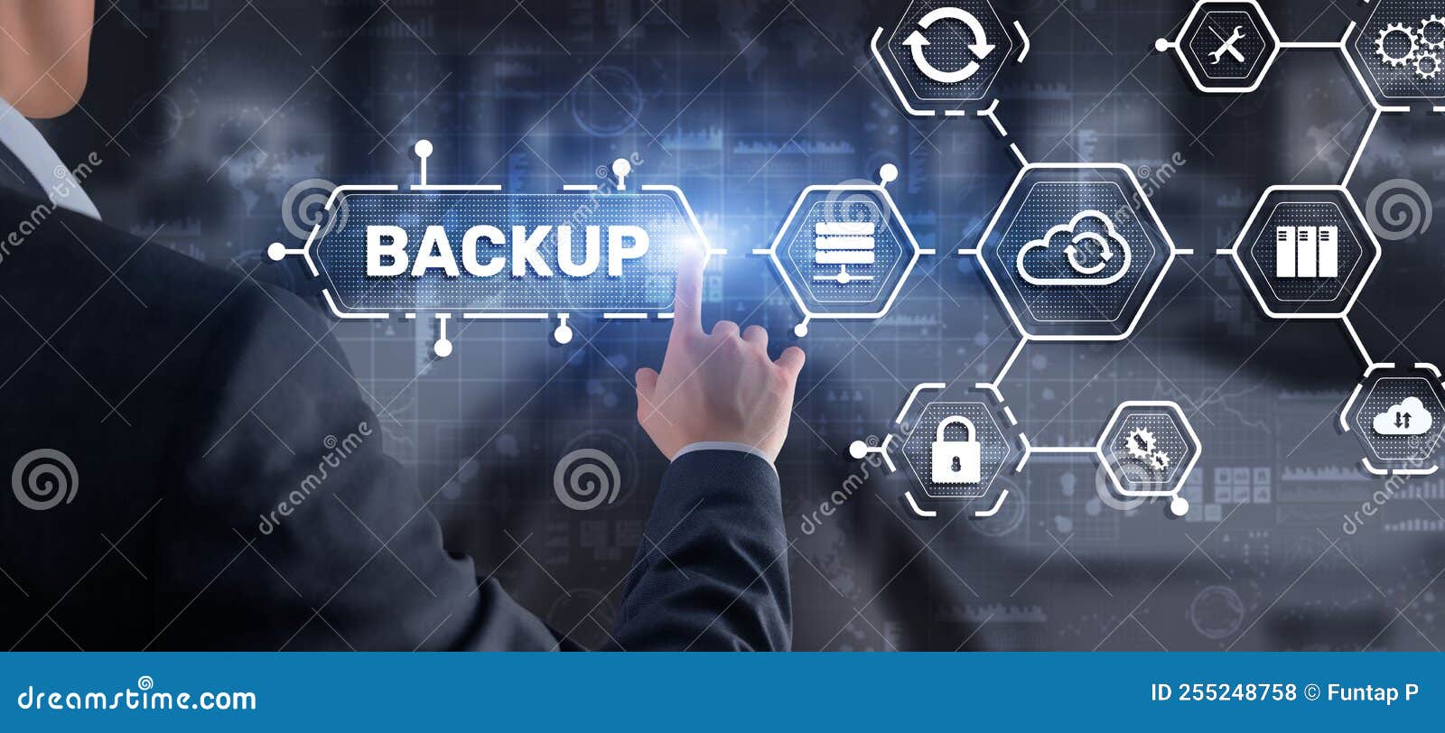 Backup Storage Data Technology Concept. Businessman Touching Backup ... Backup Storage Data Technology Concept. Businessman Touching Backup ...