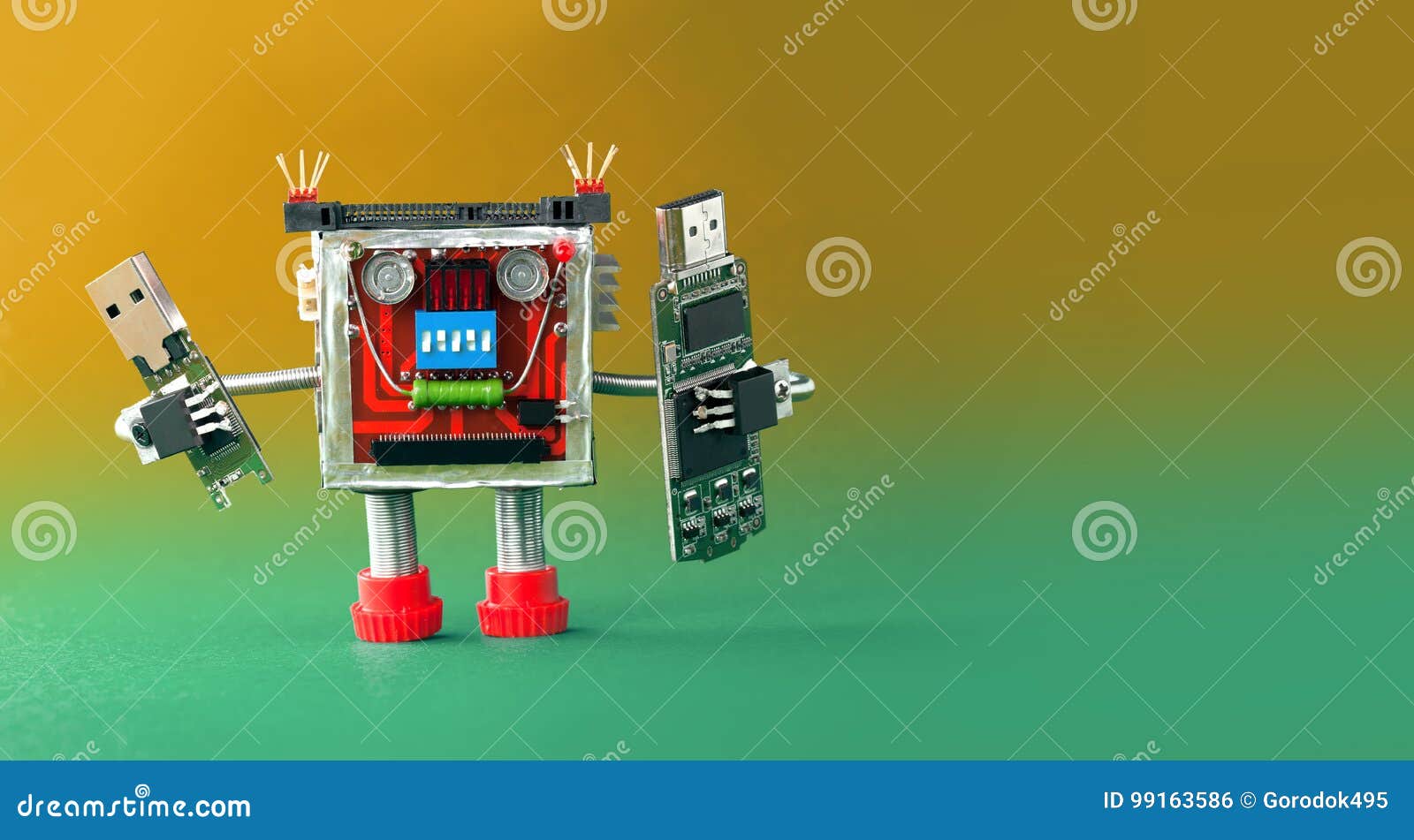 Backup Storage Information Concept. Robot with Portable Devices Usb ...