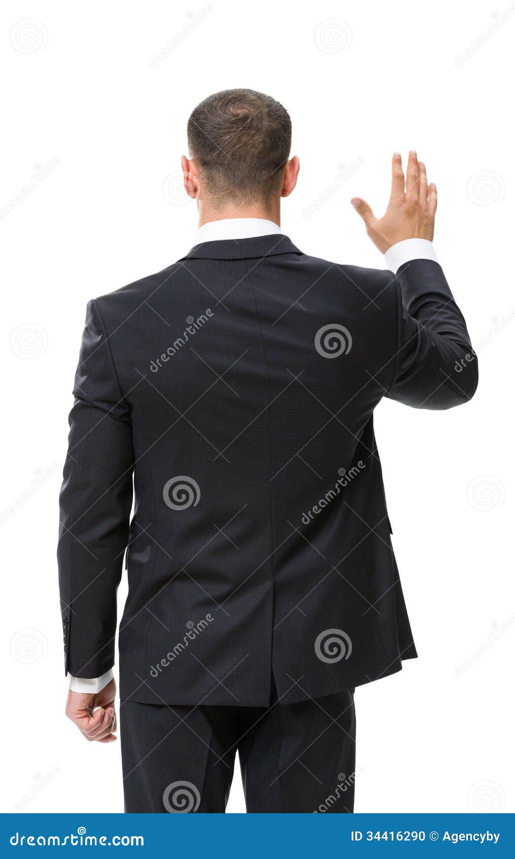 Backview of Businessman Waving Hand Stock Photo - Image of adult ...