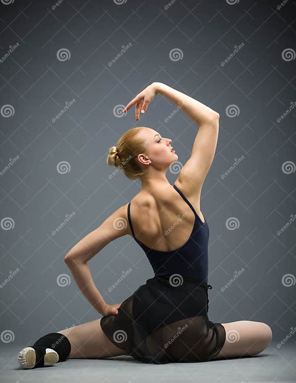 Backview Of Dancing On The Wooden Floor Ballerina Stock Image Image