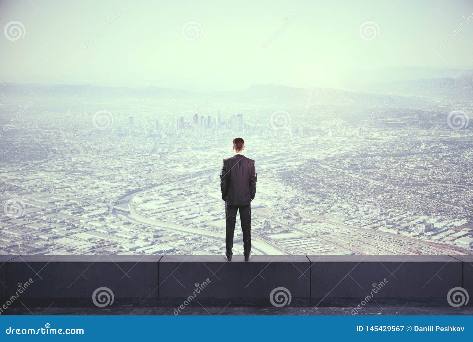 Backview of man on rooftop stock image. Image of professional - 145429567
