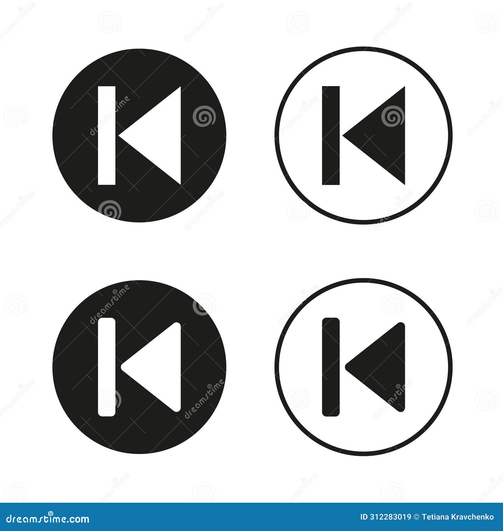 Backward Button Icon Set. Multimedia Control Concept. Black and White ...