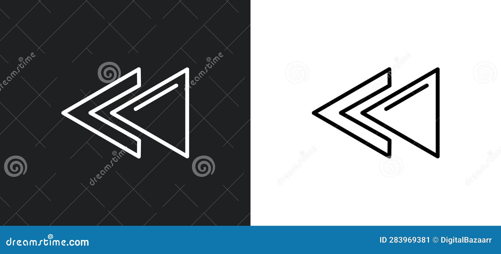 Backward Outline Icon in White and Black Colors. Backward Flat Vector Icon from Arrows ...