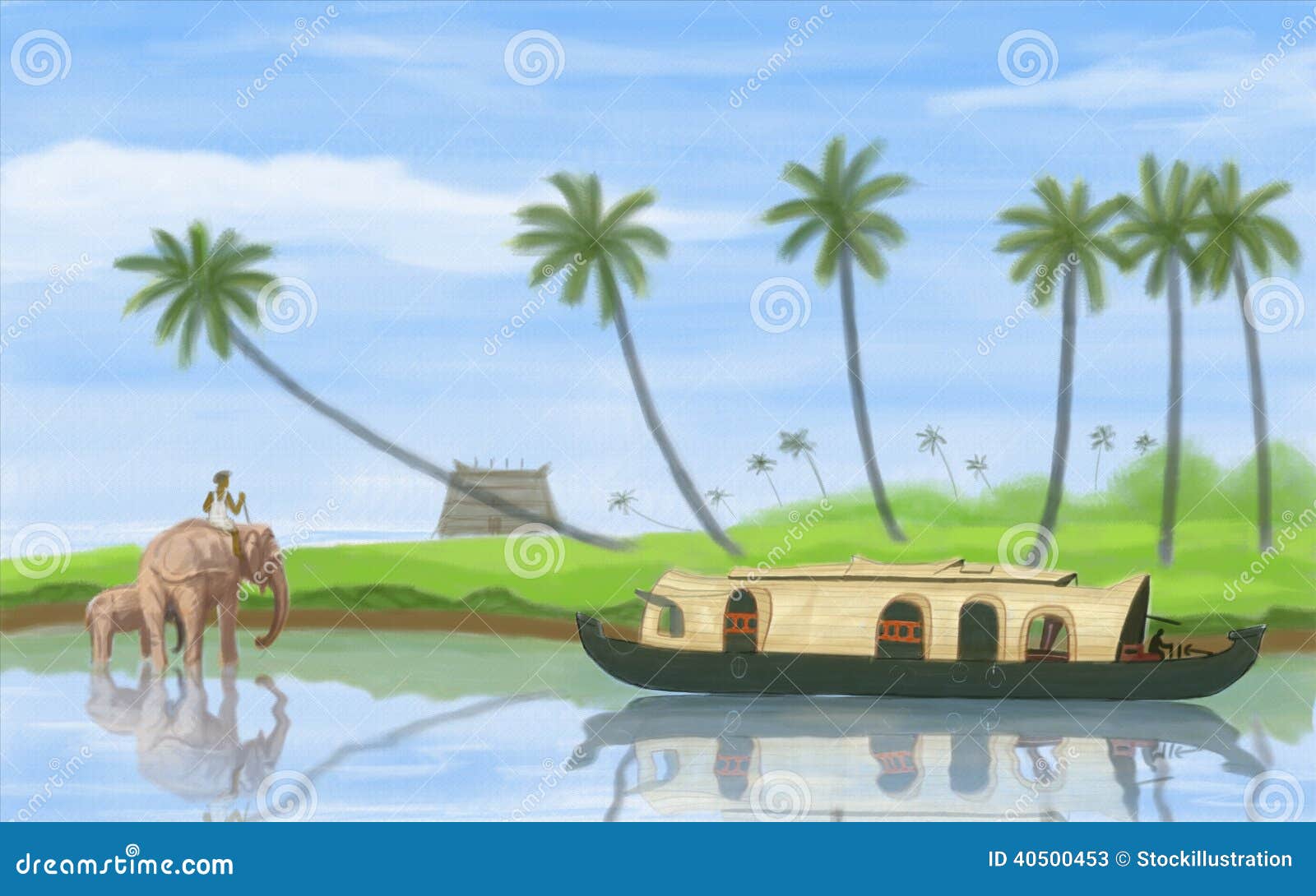 Backwater of Kerala stock illustration. Illustration of nature - 40500453