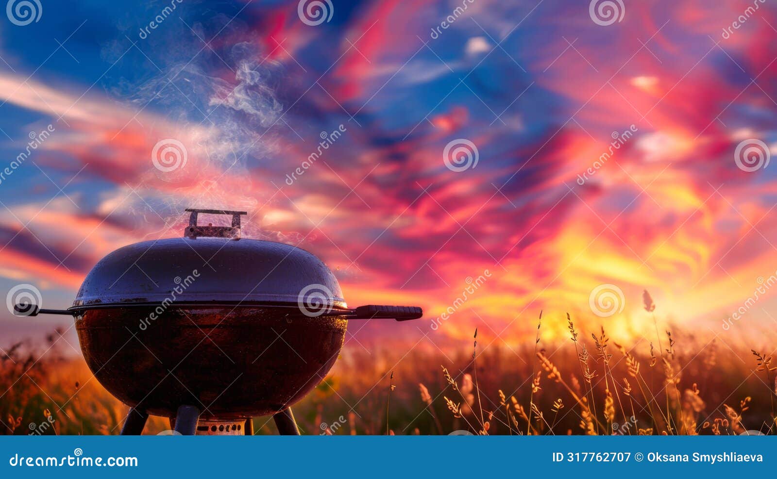 Backyard Barbecue Grill at Sunset with Vibrant Sky Stock Image - Image ...