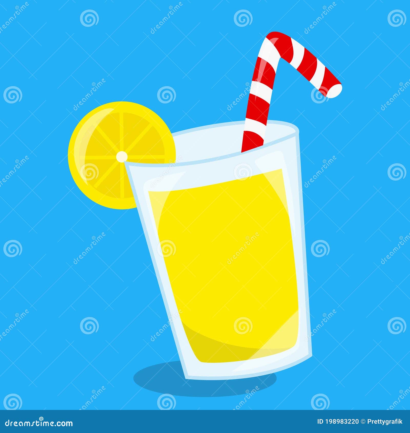 Glass Of Lemonade With Lemon Slice And Cocktail Tube. Realistic Doodle ...