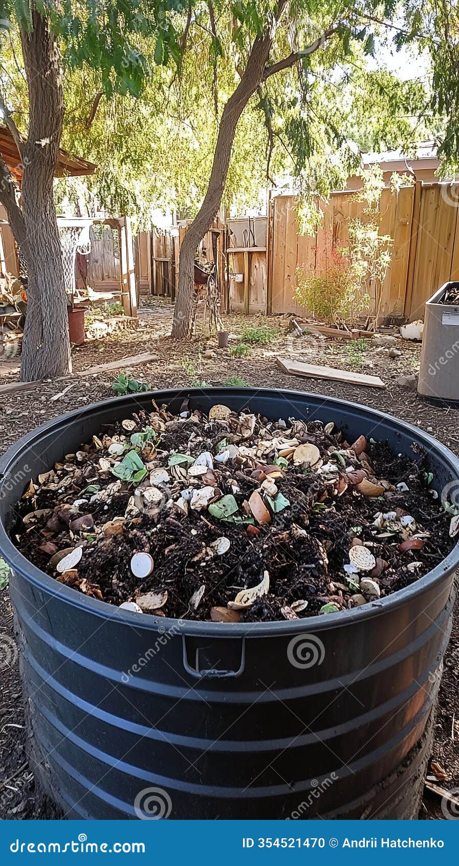 Backyard Compost Bin Overflowing With Food Scraps, Worms, Food Waste ...