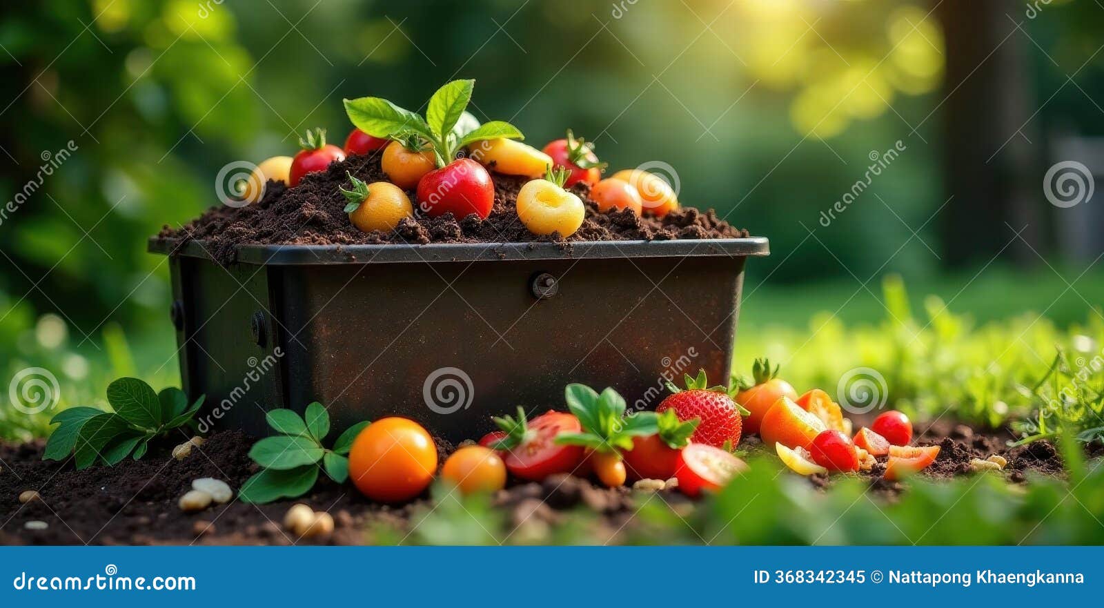 Backyard Compost Bin Overflowing With Food Scraps, Worms, Food Waste ...