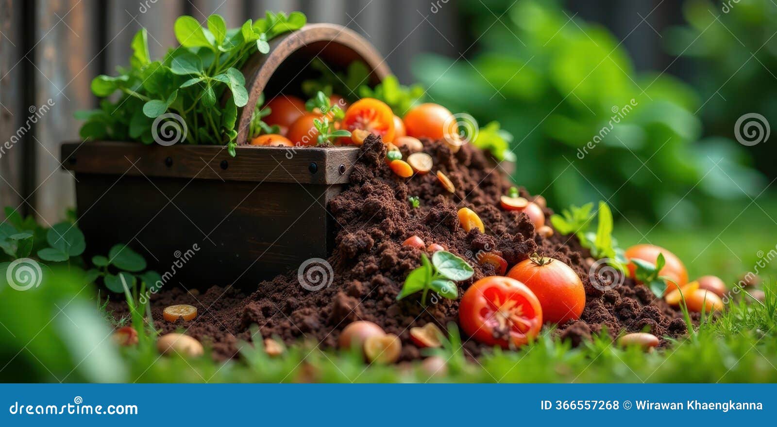 Backyard Compost Bin Overflowing With Food Scraps, Worms, Food Waste ...