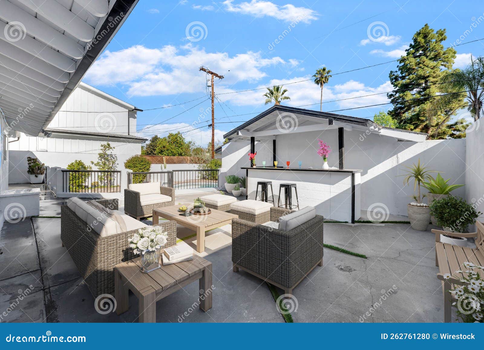 Backyard Design with a Bar and Sitting Area Editorial Image - Image of ...