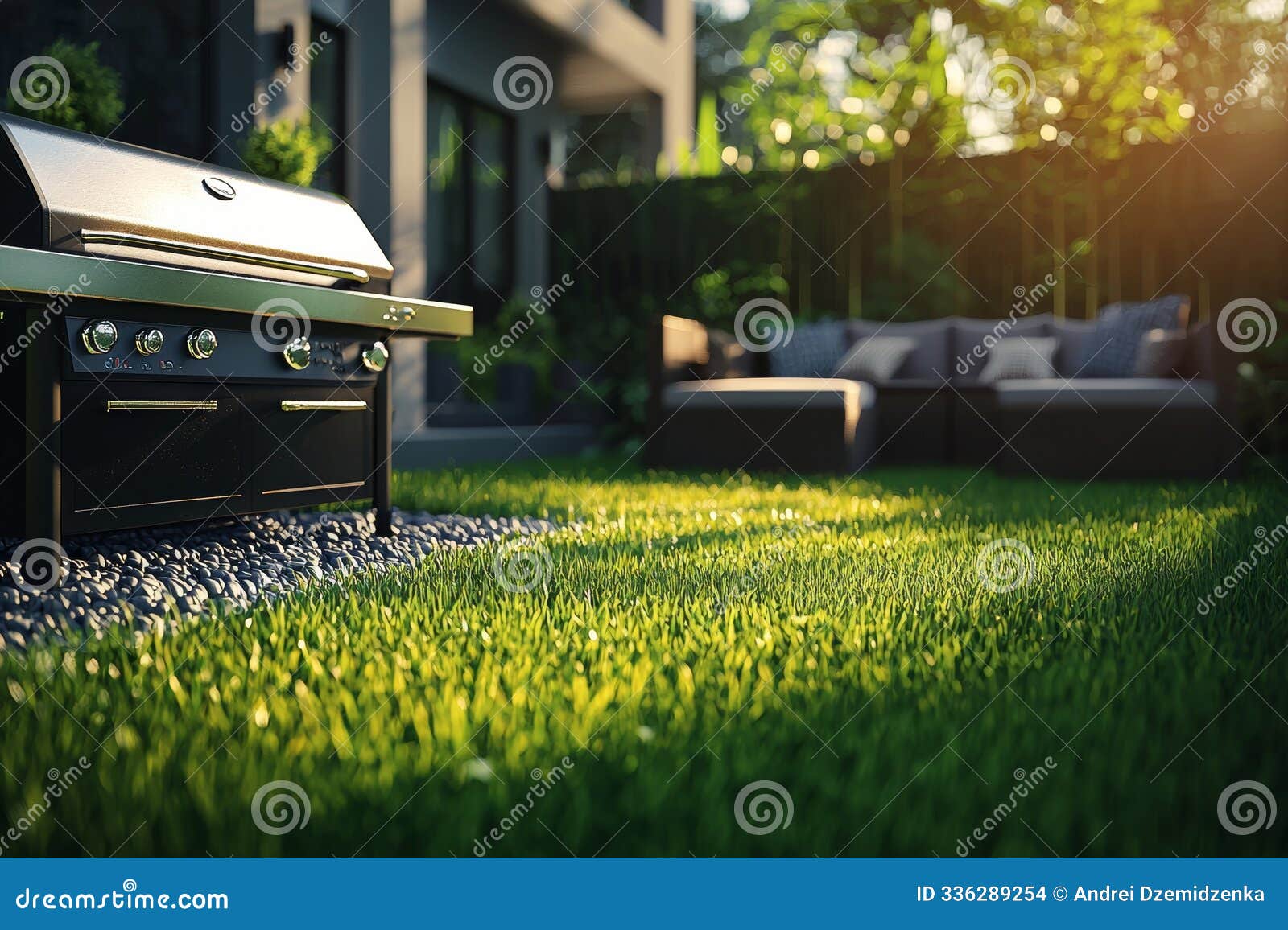 Backyard Dining Table and Barbeque Grill in a House. Stock Photo ...