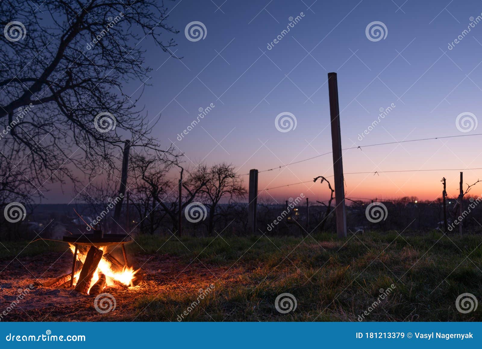 Backyard Fire Pit at Night Warm Flames and Light in the Dark Stock ...