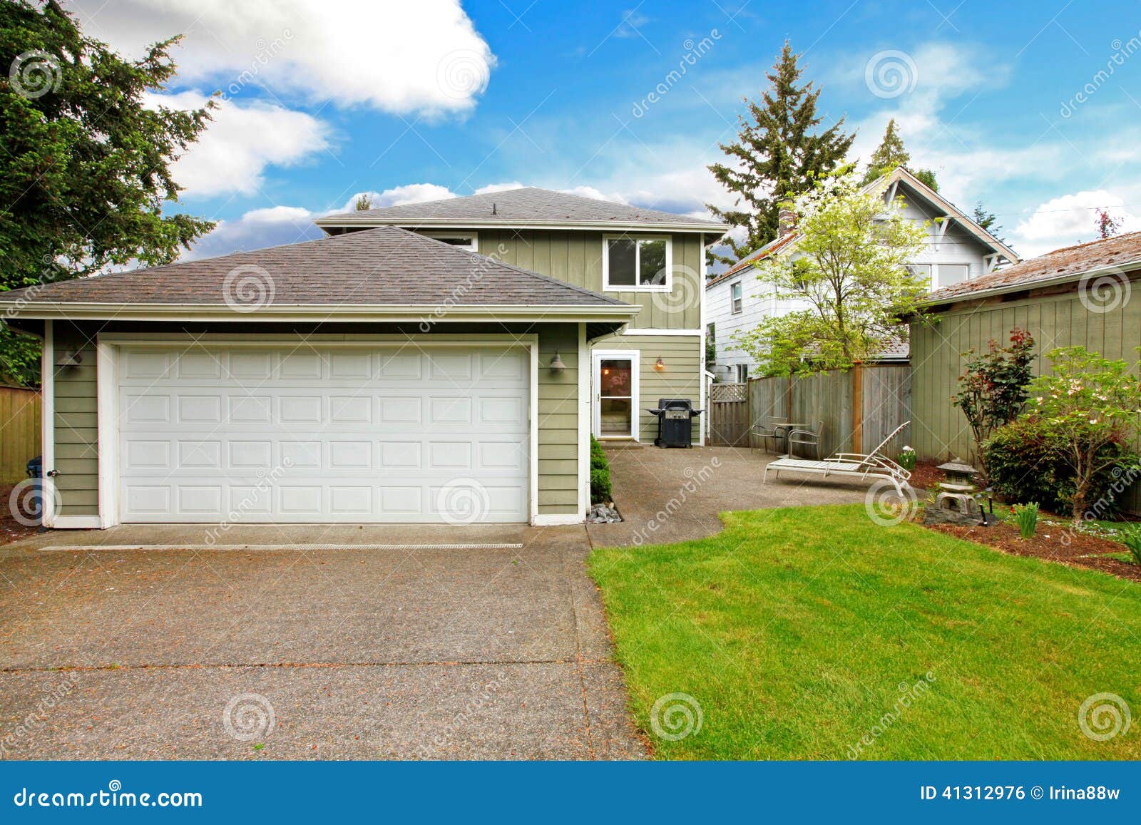 Backyard with Garage and Deck Stock Photo - Image of style, design ...