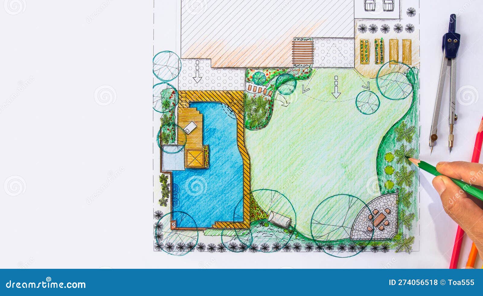 Backyard Garden Design Plan for Villa Stock Photo - Image of drawing ...