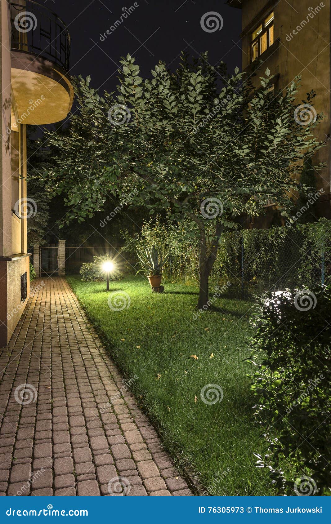 Backyard Garden Path at Night Stock Image - Image of stage, staircase ...