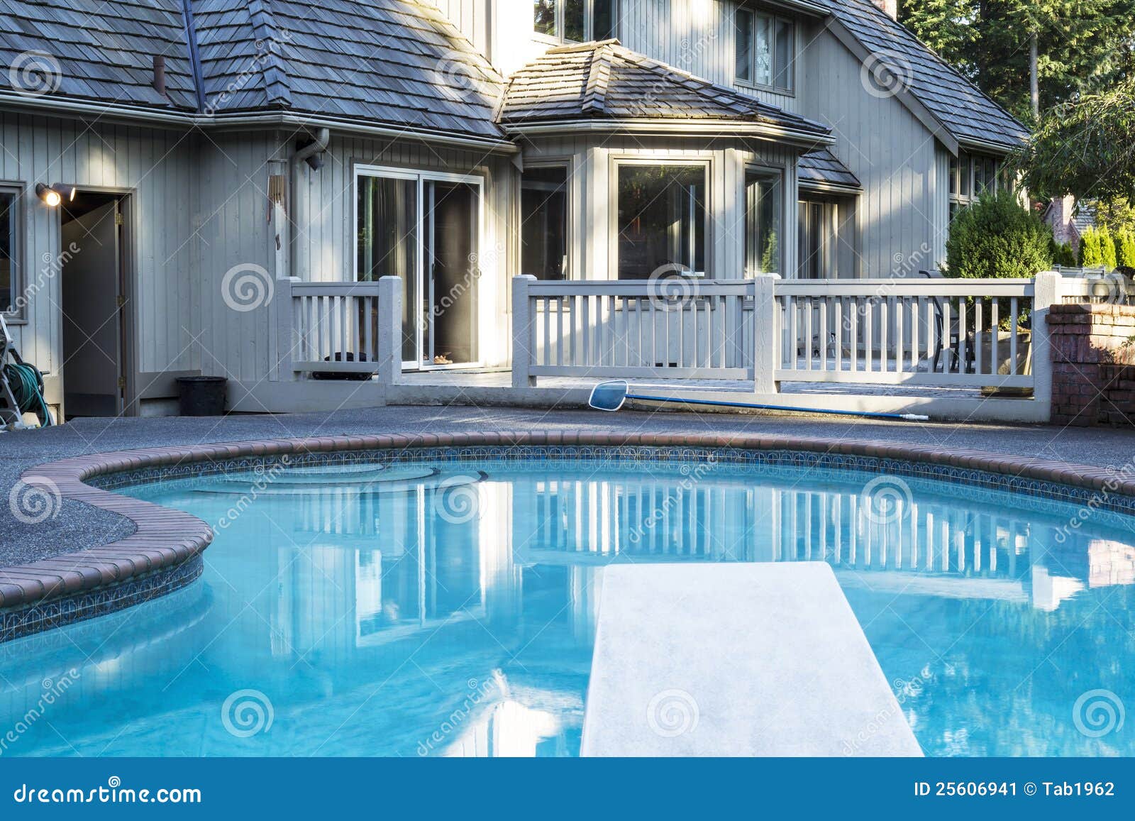 Backyard Heated Swimming Pool Stock Image - Image of nautical, deck ...