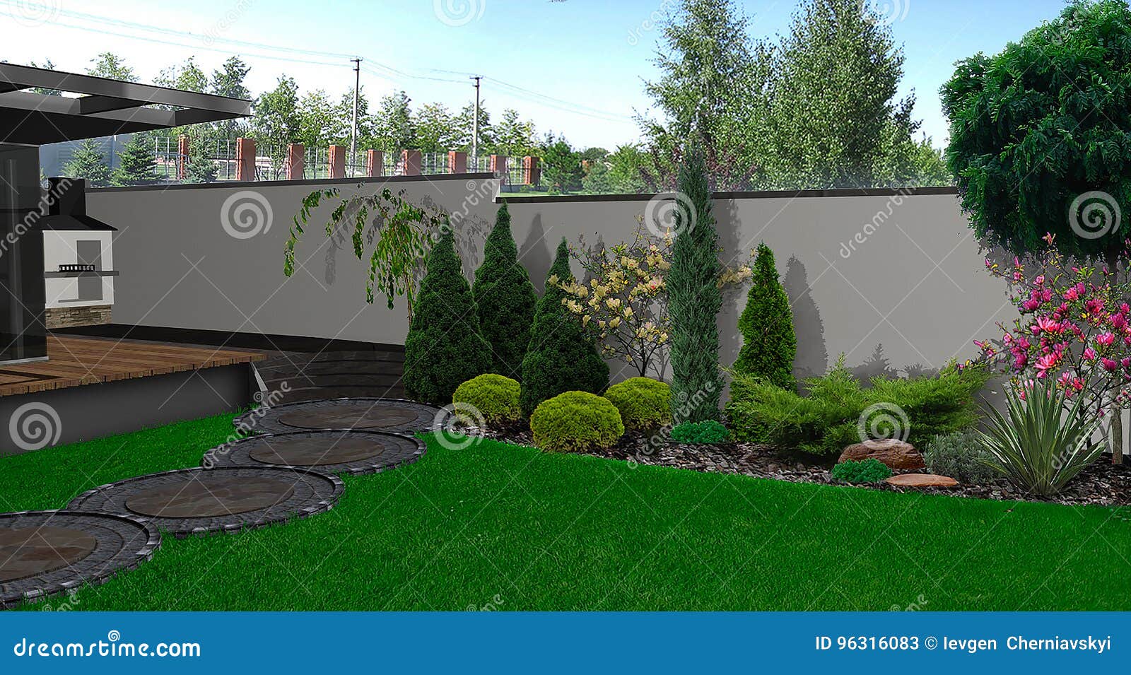 Backyard Horticultural Background, 3d Render Stock Illustration ...