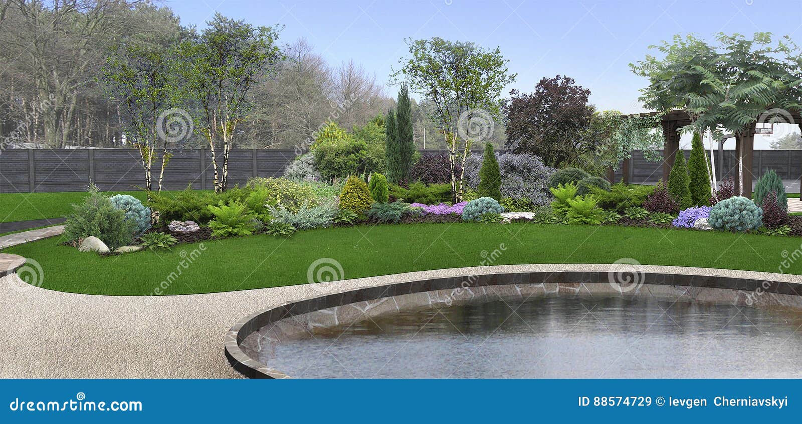 Backyard Horticultural Background, 3d Render Stock Illustration ...