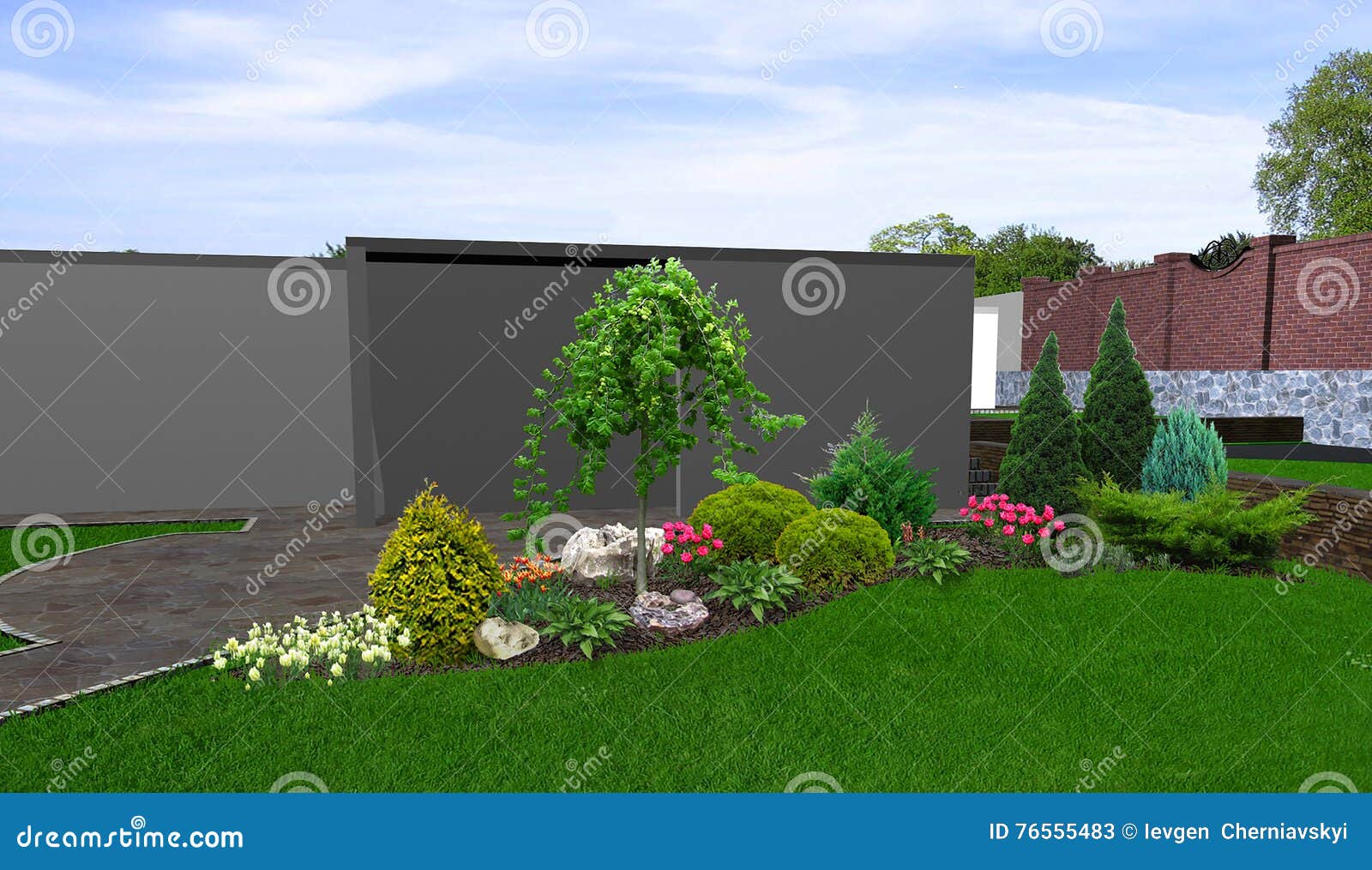 Backyard Horticultural Background, 3d Render Stock Illustration ...