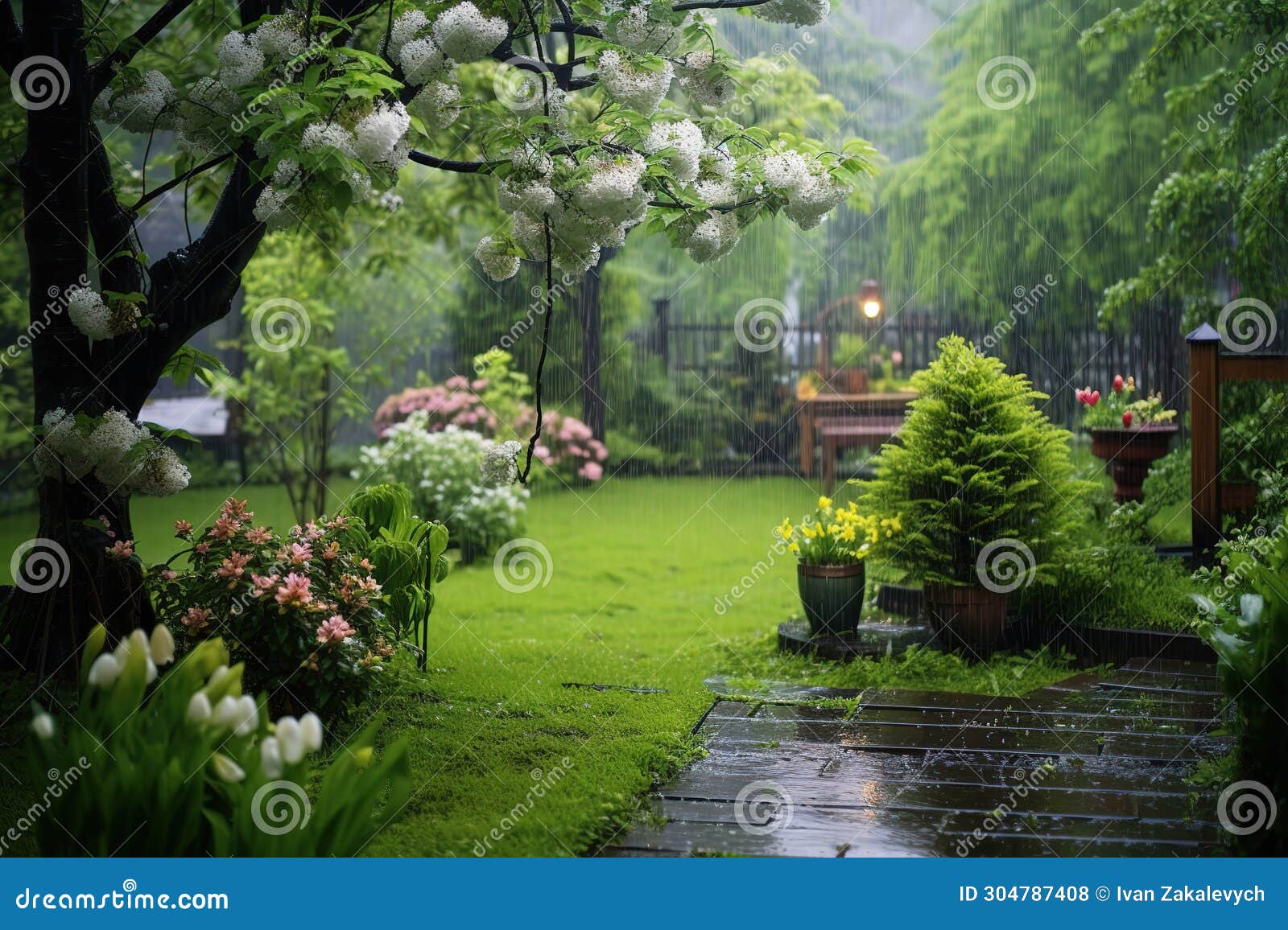 The Backyard of the House in the Rain Stock Photo - Image of outside ...