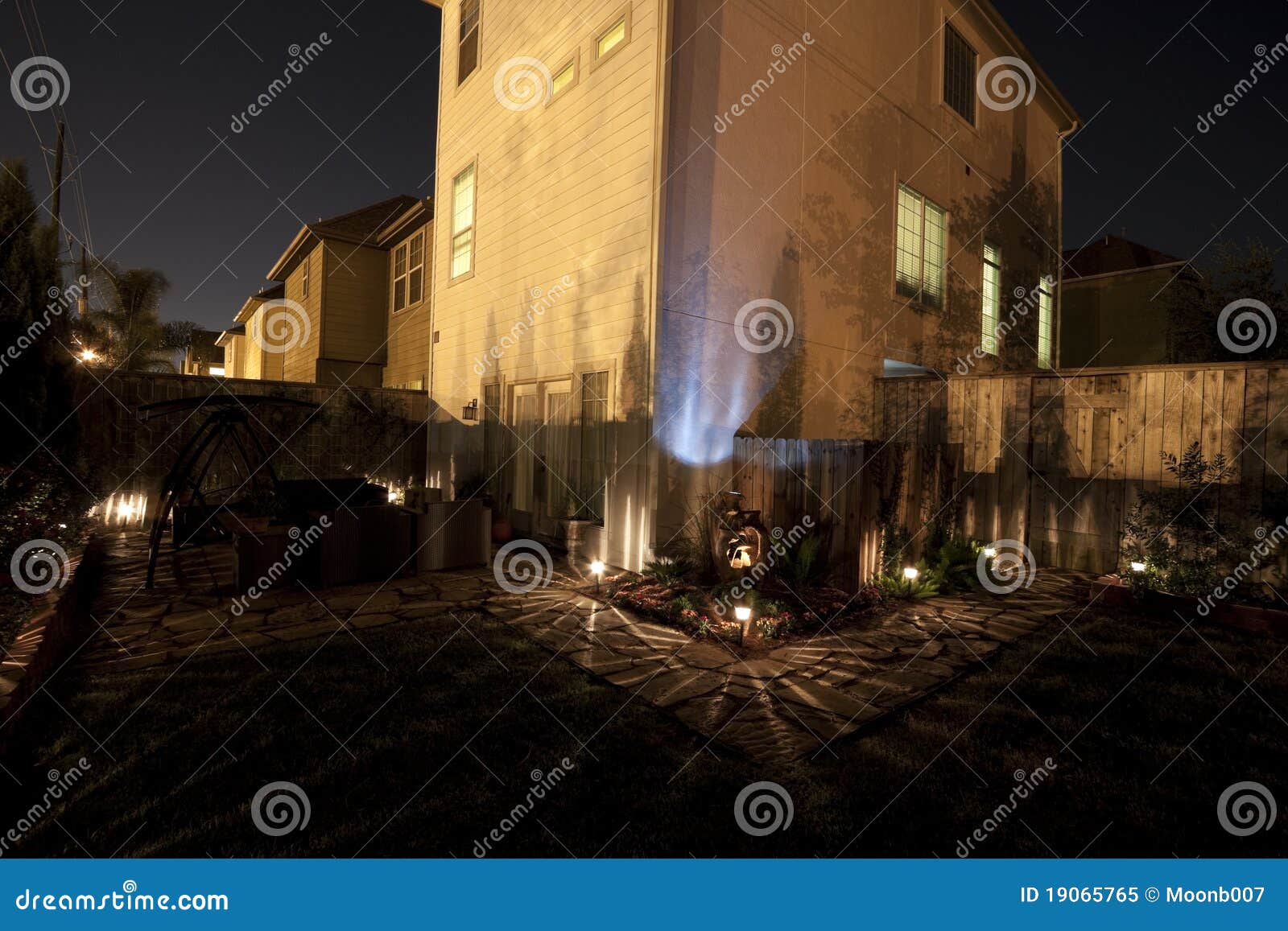 Backyard at Night stock image. Image of house, lawn, dark - 19065765