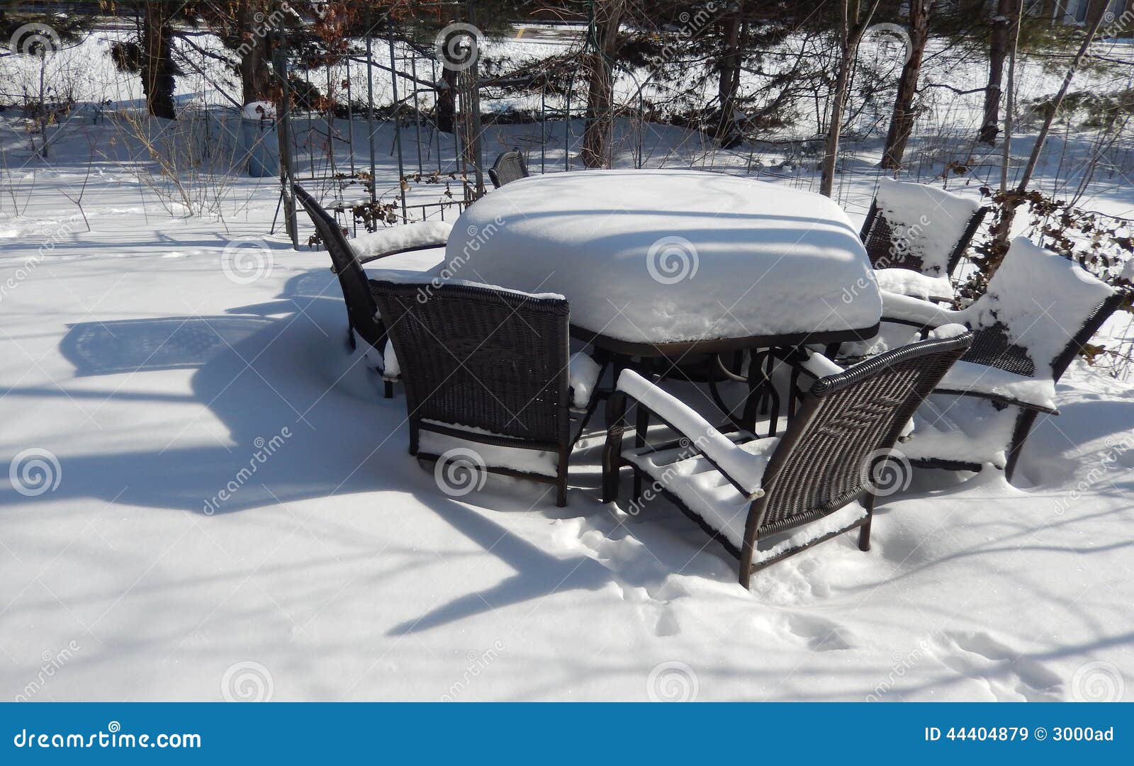 Backyard Outdoor Table and Chairs in Winter Stock Image - Image of ...