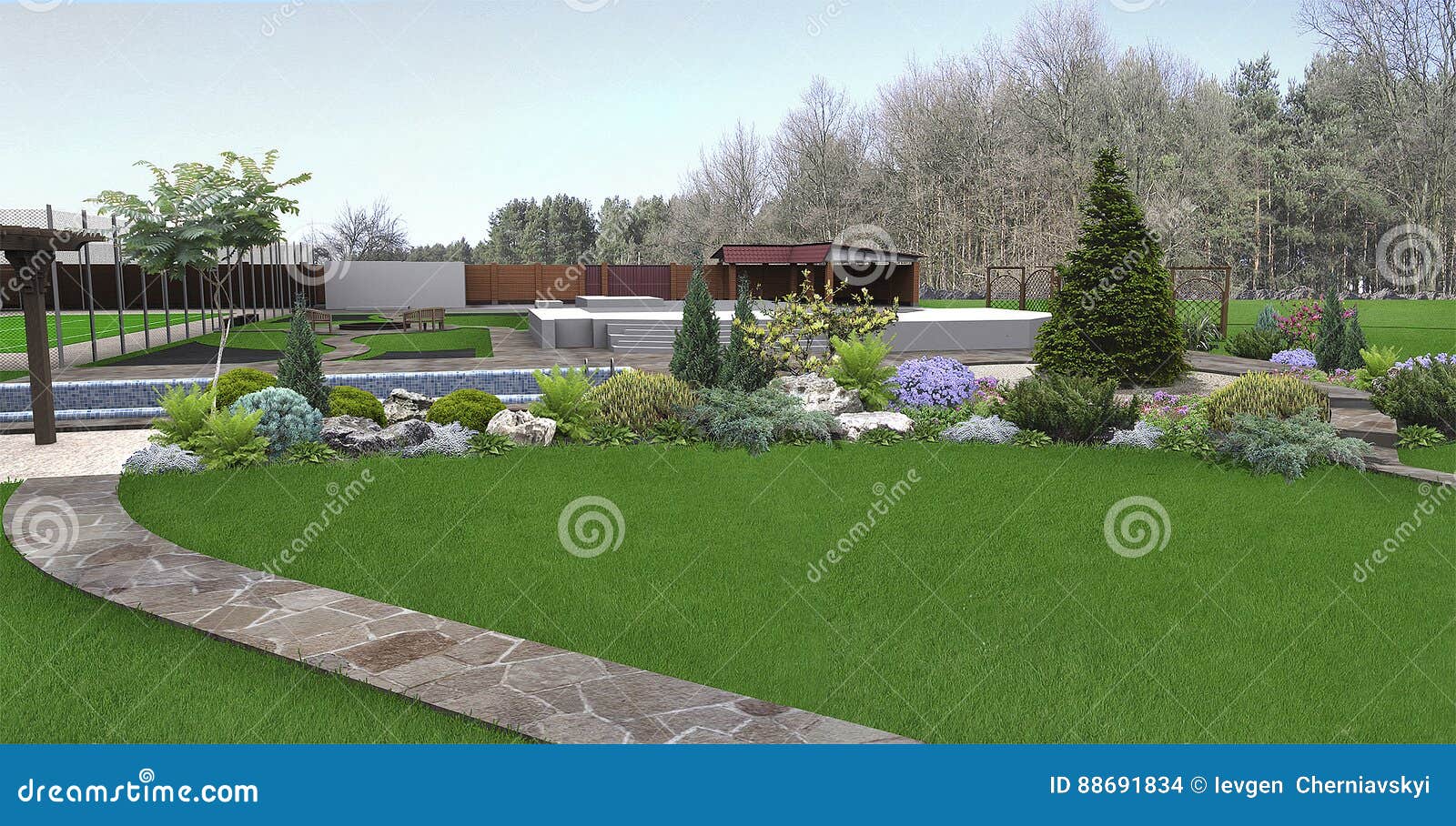Backyard Planting of Greenery, 3d Render Stock Illustration ...